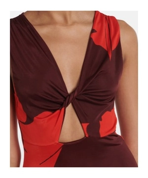 Johanna Ortiz Printed Jersey Maxi Dress With Knot Detail - Red