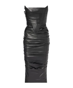 Alex Perry Ruched Leather Midi Dress - Black