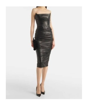 Alex Perry Ruched Leather Midi Dress
