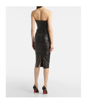 Alex Perry Ruched Leather Midi Dress