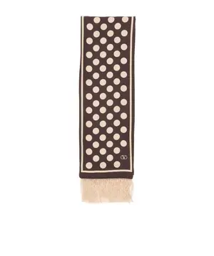 Valentino Garavani Polka Dot Printed Fringed Scarf
