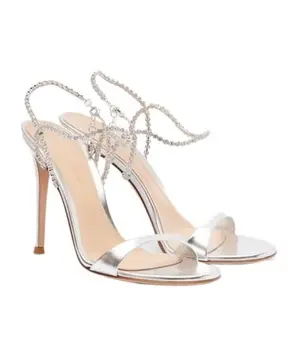 GIANVITO ROSSI Embellished Metallic Leather Sandals - Nude
