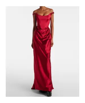 VIVIENNE WESTWOOD Camille Draped Crepe Satin Bustier Gown - Wine