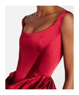 VIVIENNE WESTWOOD Camille Draped Crepe Satin Bustier Gown - Wine