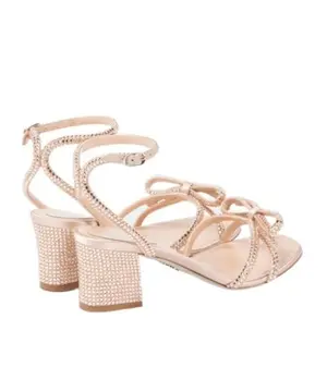 Rene Caovilla Embellished Bow Detail Satin Sandals - Nude