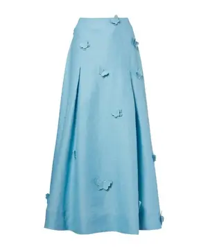 Farm Rio Patch-appliqué Linen Midi Skirt