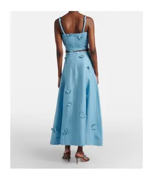 Farm Rio Patch-appliqué Linen Midi Skirt