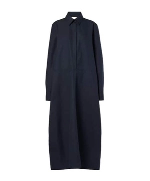 JIL SANDER Gathered Cotton Poplin Shirt Dress - Black