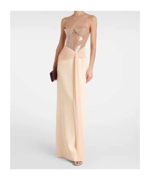 David Koma Sequined Cady And Mesh Corset Gown - Nude