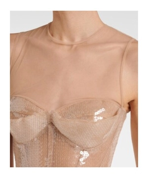 David Koma Sequined Cady And Mesh Corset Gown - Nude