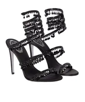 Rene Caovilla Chandelier Embellished Satin Sandals - Black