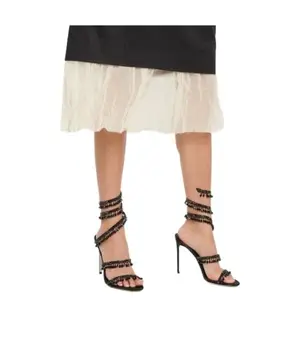 Rene Caovilla Chandelier Embellished Satin Sandals - Black
