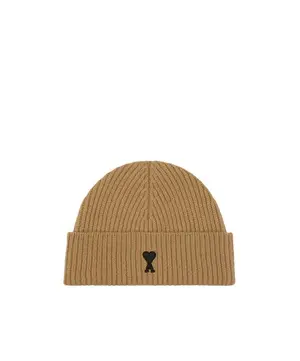 AMI Paris De Coeur Wool Beanie - Brown