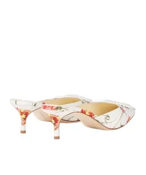 Manolo Blahnik Floral Satin Mule Sandals With Rhinestone Buckles