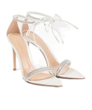 GIANVITO ROSSI Rhinestone Strappy Pointed-toe Stiletto Sandals - White