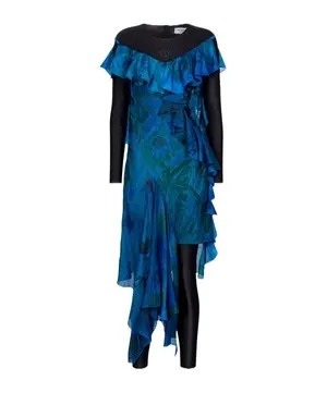 MARINE SERRE Printed Silk And Stretch-jersey Dress - Blue