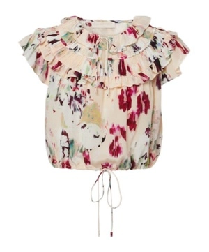 Ulla Johnson Eleonore Floral Ruffled Silk Crop Top - Nude