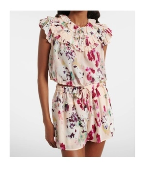Ulla Johnson Eleonore Floral Ruffled Silk Crop Top