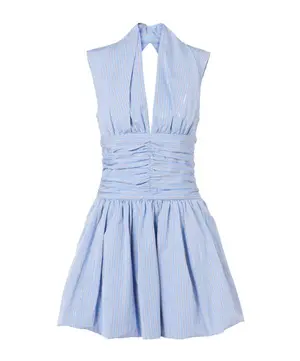 PATOU Striped Pleated Mini Dress - Blue