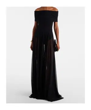 Norma Kamali Off-the-shoulder Sheer Mesh Maxi Dress - Black