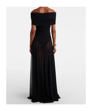 Norma Kamali Off-the-shoulder Sheer Mesh Maxi Dress - Black