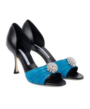 Manolo Blahnik Mule High-heel Sandals With Crystal Rhinestone Buckle - Black