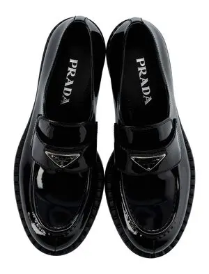 Prada Patent Leather Loafers With Enamelled Logo Detail