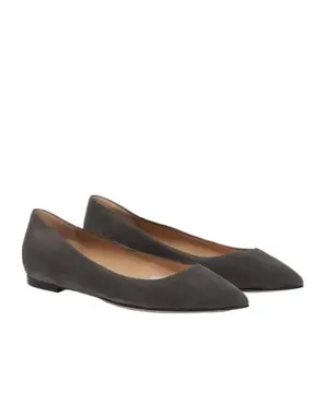 GIANVITO ROSSI Pointed Toe Grey Flats - Black