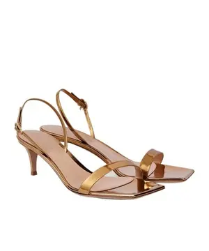 GIANVITO ROSSI Ribbon 55 Metallic Leather Sandals - Nude