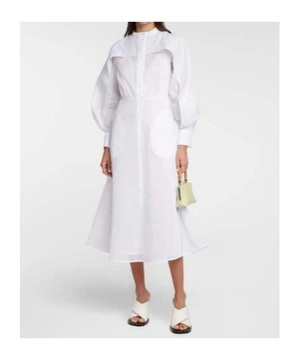 JIL SANDER Cotton Shirt Dress With Cape Effect Paneling