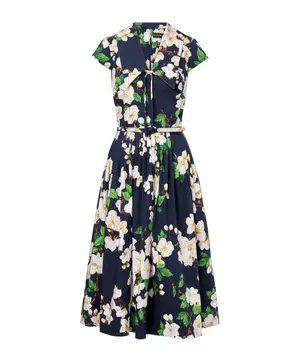 Oscar De La Renta Floral Pleated Cotton-blend Midi Dress - Multicolor