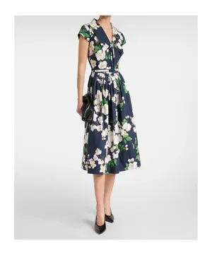 Oscar De La Renta Floral Pleated Cotton-blend Midi Dress - Multicolor