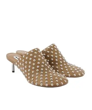 JIL SANDER Studded Leather Mules - Brown