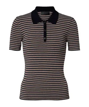 NILI LOTAN Gemmatta Striped Cotton Polo Shirt - Black