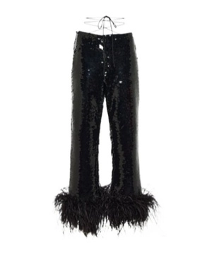 Magda Butrym Feather-trimmed Sequined Straight Pants - Black