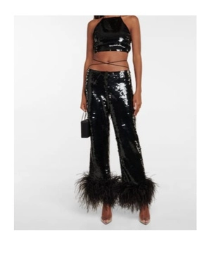 Magda Butrym Feather-trimmed Sequined Straight Pants