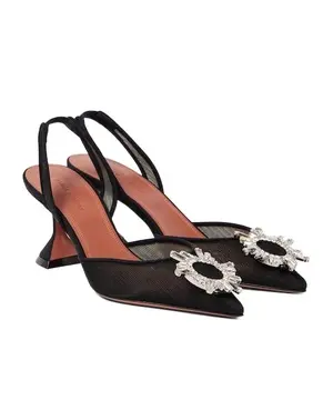 Amina Muaddi Mesh Slingback Pumps - Black