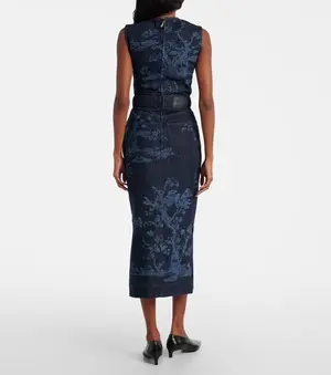 Erdem Embroidered Cotton Denim Pencil Dress