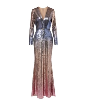 Elie Saab Ombré Sequined Belted Gown - Multicolor