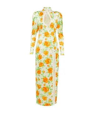 Alessandra Rich Floral Silk Midi Dress - Multi-color