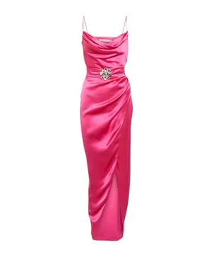 Alessandra Rich Embellished Silk Satin Dress - Purple-red