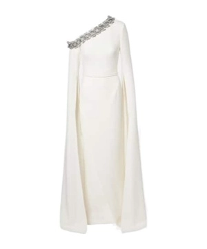 SAFIYAA LONDON Rinna One-shoulder Gown With Cape Sleeves