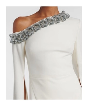 SAFIYAA LONDON Rinna One-shoulder Gown With Cape Sleeves