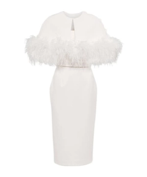 SAFIYAA LONDON Feather-embellished Crepe Midi Dress - White