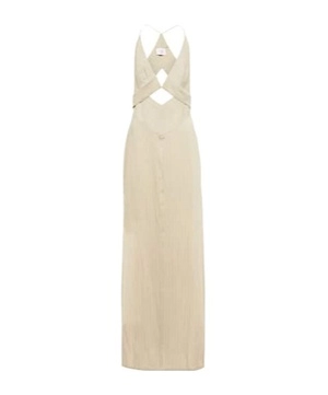 Galvan Isola Linen-blend Halterneck Maxi Dress - Nude