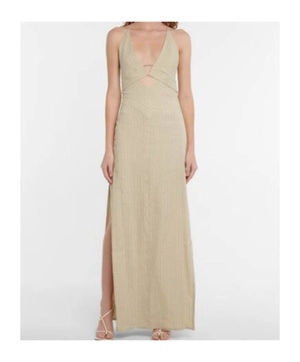 Galvan Isola Linen-blend Halterneck Maxi Dress