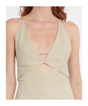 Galvan Isola Linen-blend Halterneck Maxi Dress