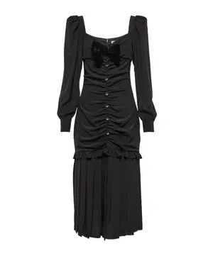 Alessandra Rich Ruched Silk Midi Dress - Black
