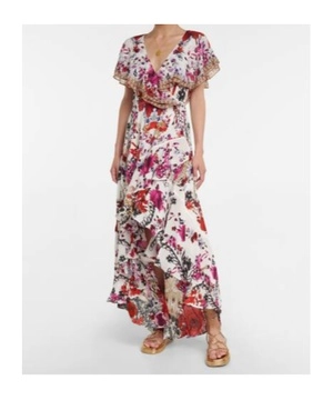 Camilla Floral Ruffled Silk Wrap Maxi Dress - Multicolor