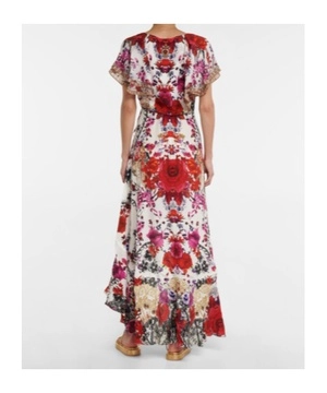 Camilla Floral Ruffled Silk Wrap Maxi Dress - Multicolor